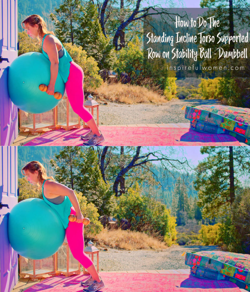 Standing Incline Dumbbell Lat Row on Ball - Inspireful Women